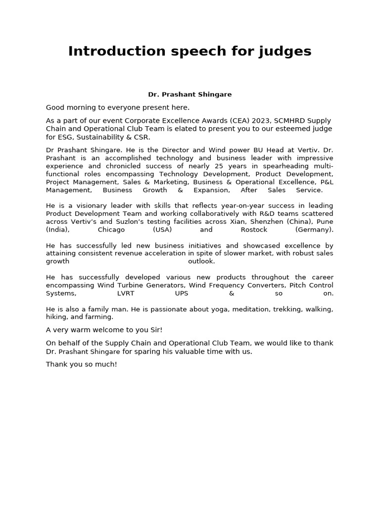 Introduction Speech Judges | PDF