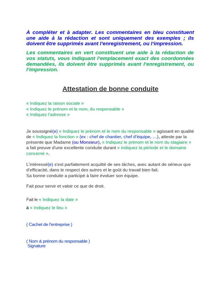Attestation de Bonne Conduite | PDF