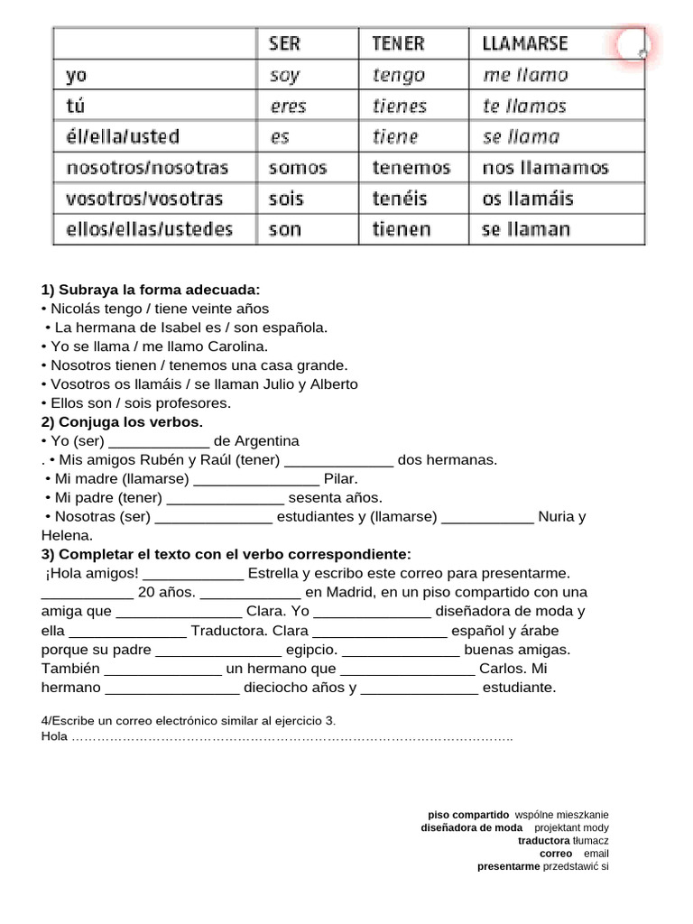 Repaso Ser Llamarse Tener | PDF