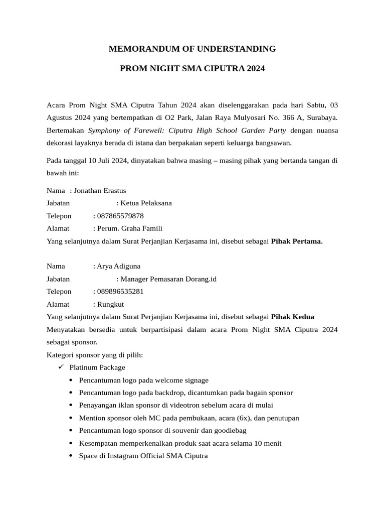 MOU - Sponsorship | PDF