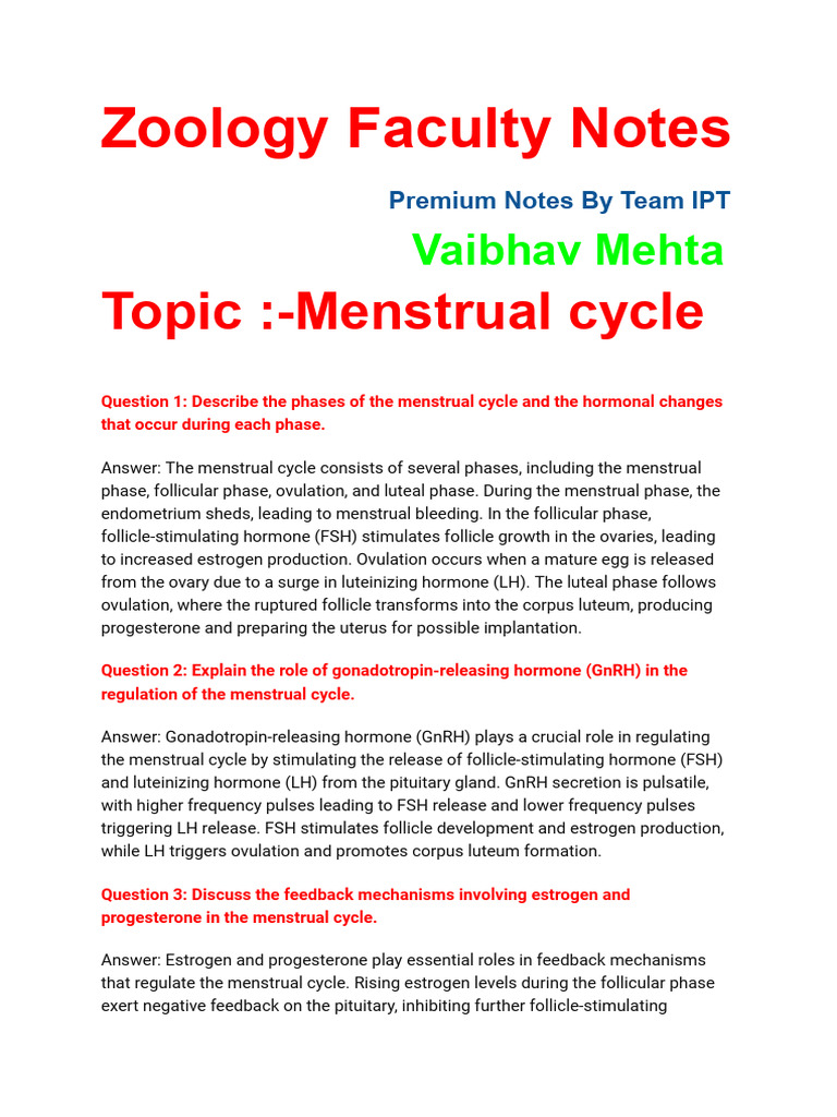 Zoology Faculty Notes (Menstrual Cycle) | PDF