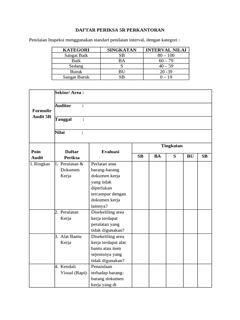 Formulir Audit 5R Kantor R1 | PDF