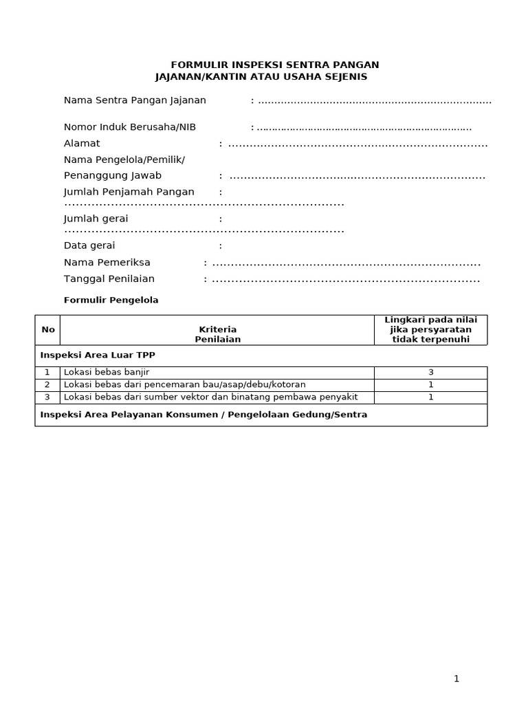 Form Ikl Jajanan Sentral | PDF