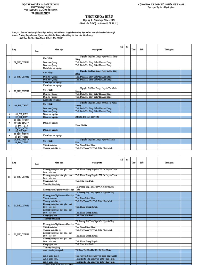 TKB Hk1 NH 2024-2025 Chinh Thuc | PDF