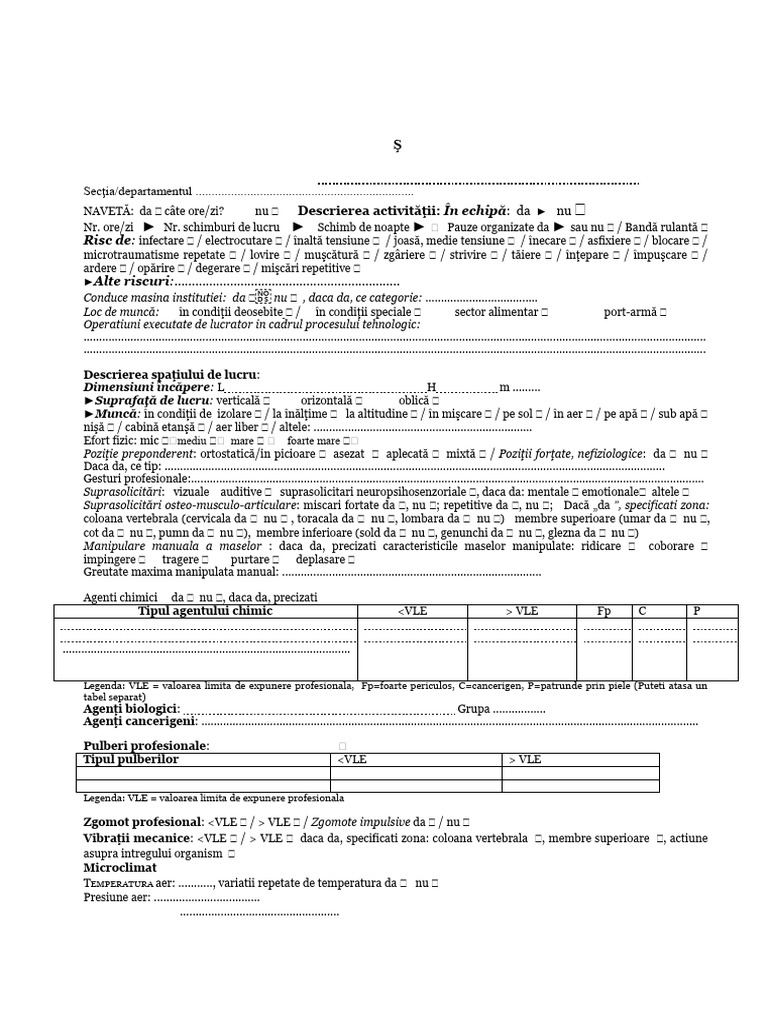 Fisa de Identificare A Factorilor de Risc Profesional | PDF