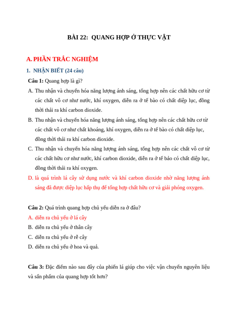 Bai 22 Quang Hop o Thuc Vat | PDF