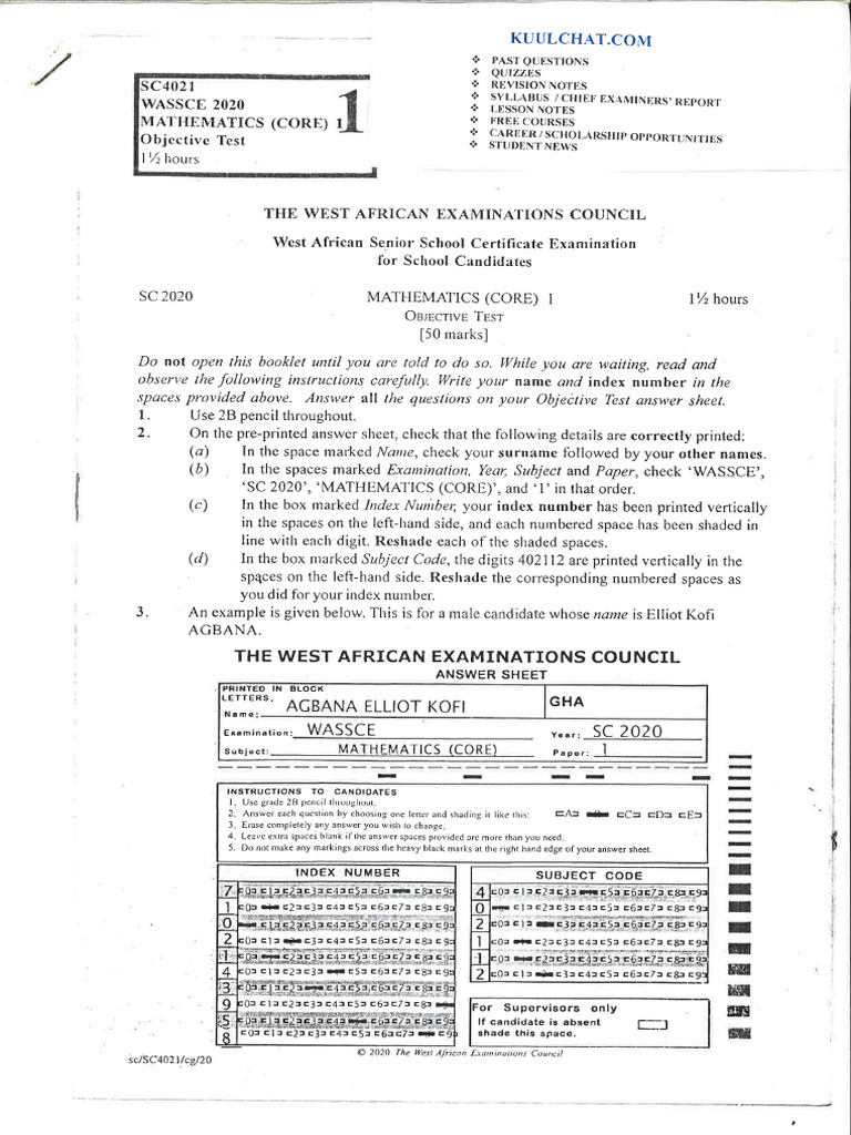Wassce 2020 Mathematics | PDF