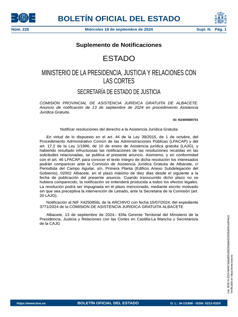 Web Bdatos Diarios Boe N Dias 2024 09 18 Pdfs BOE-N-2024-ecbf4ec1 | PDF