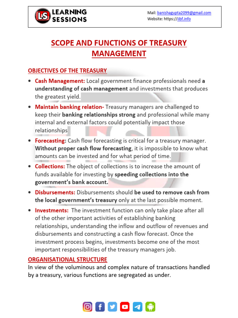 3 A Scope and Functions of Treasury Management | PDF