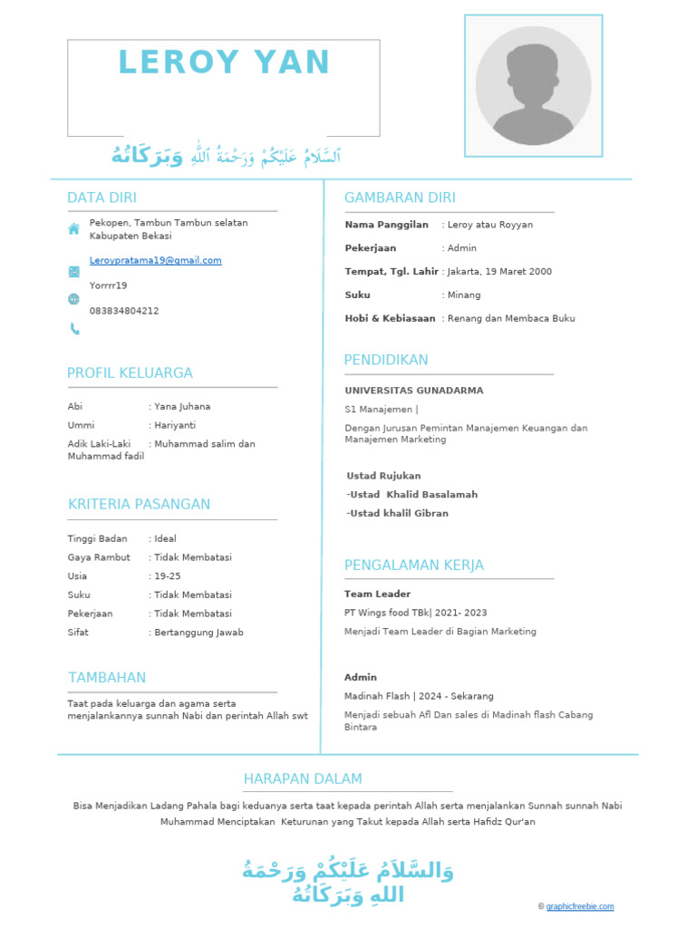 CV Taaruf Leroy Yan | PDF | Abrahamic Religions