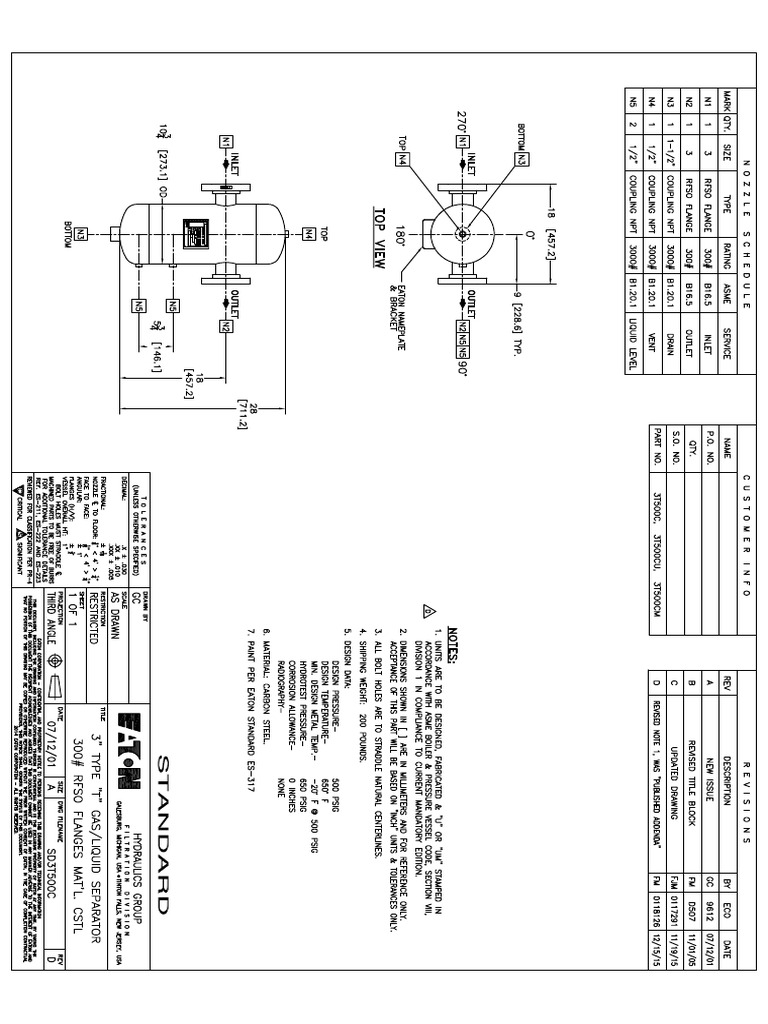 Sd3t500c 3 Inch Type T Gasliquid Separator 300 Rfso Flanges Matl CSTL | PDF