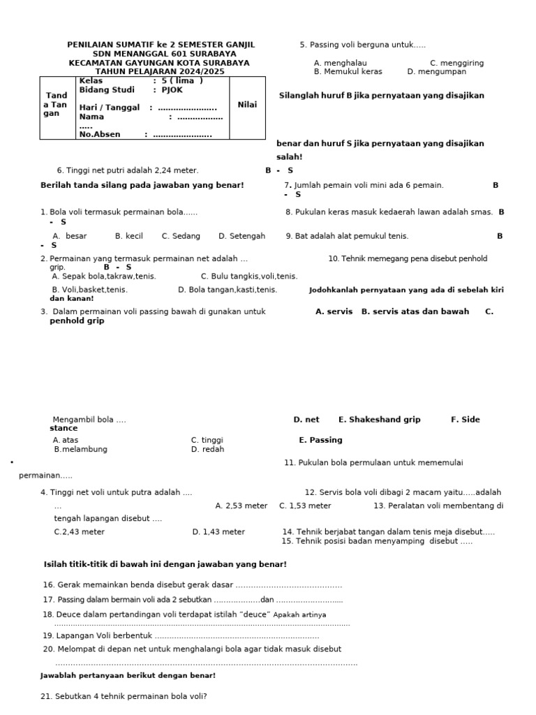 SUMATIF 2 GANJIL Kls 5 | PDF
