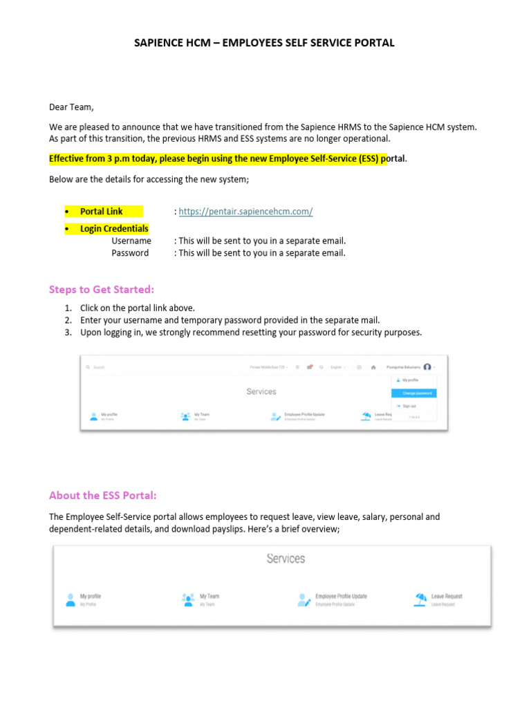 Sapience HCM Employee Self Service | PDF