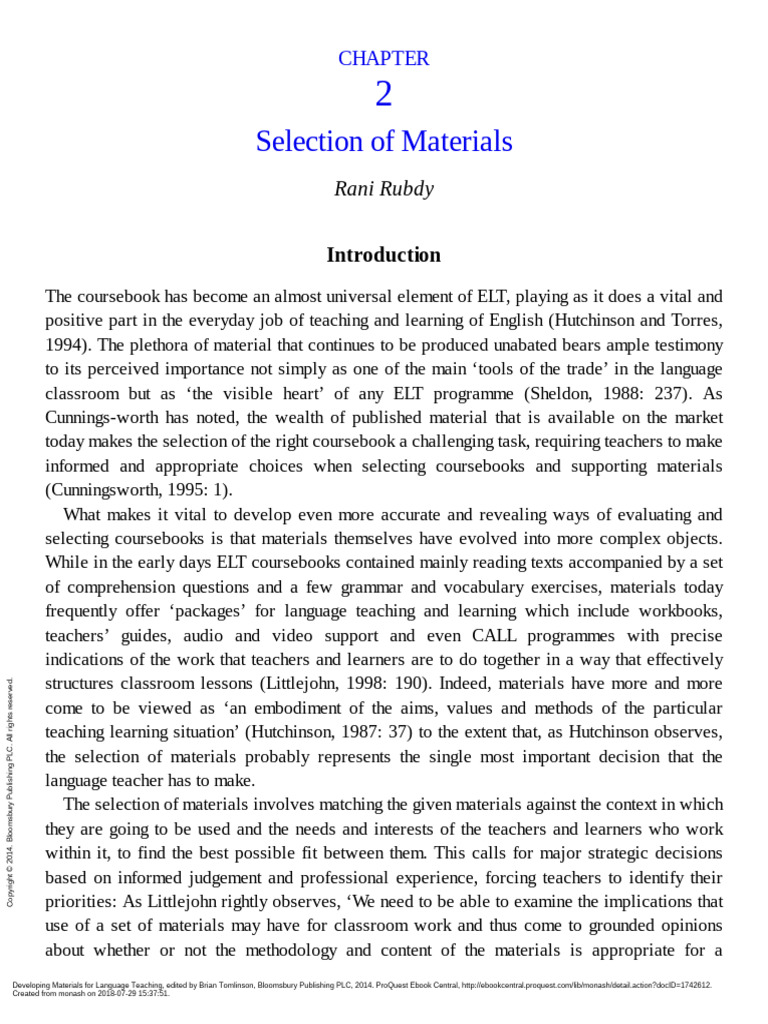 Developing Materials For Language Teaching - (2 Selection of Materials) | PDF