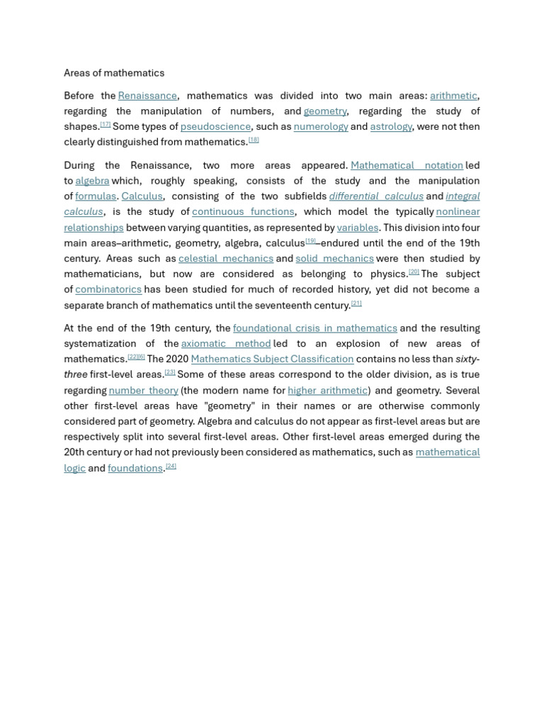 Areas of Mathematics | PDF