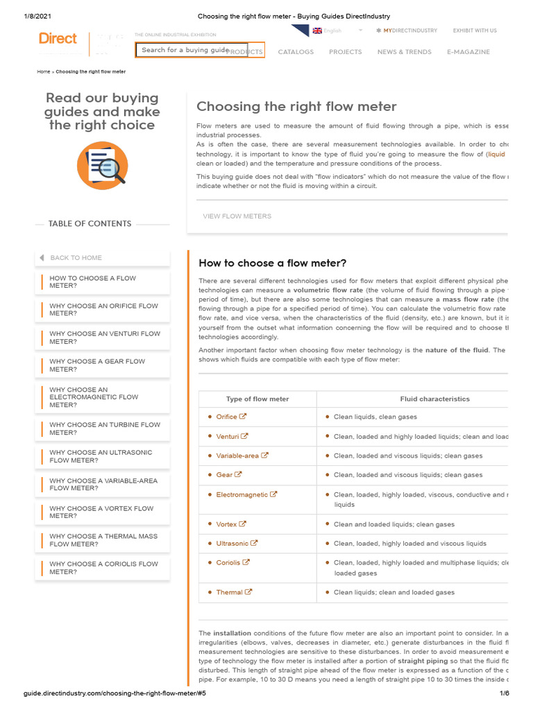 How To Choose A Flow Meter | PDF | Flow Measurement | Home & Garden