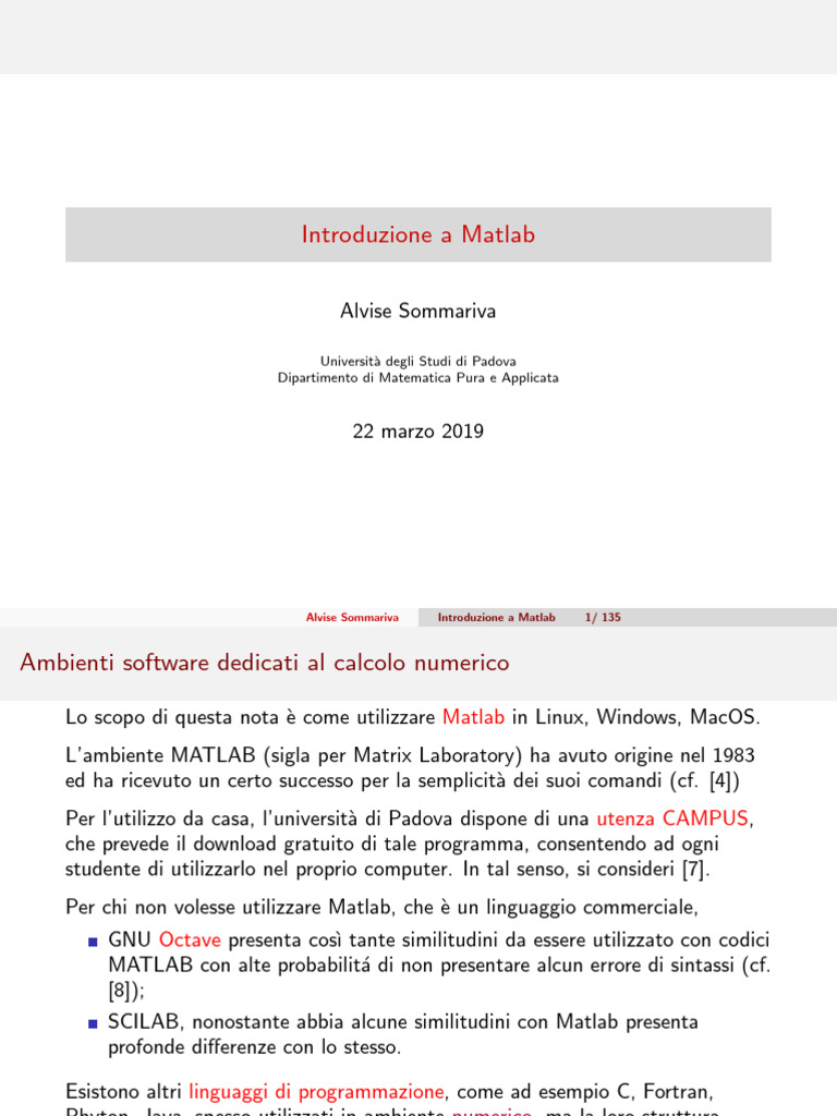 Introduzione Matlab | PDF
