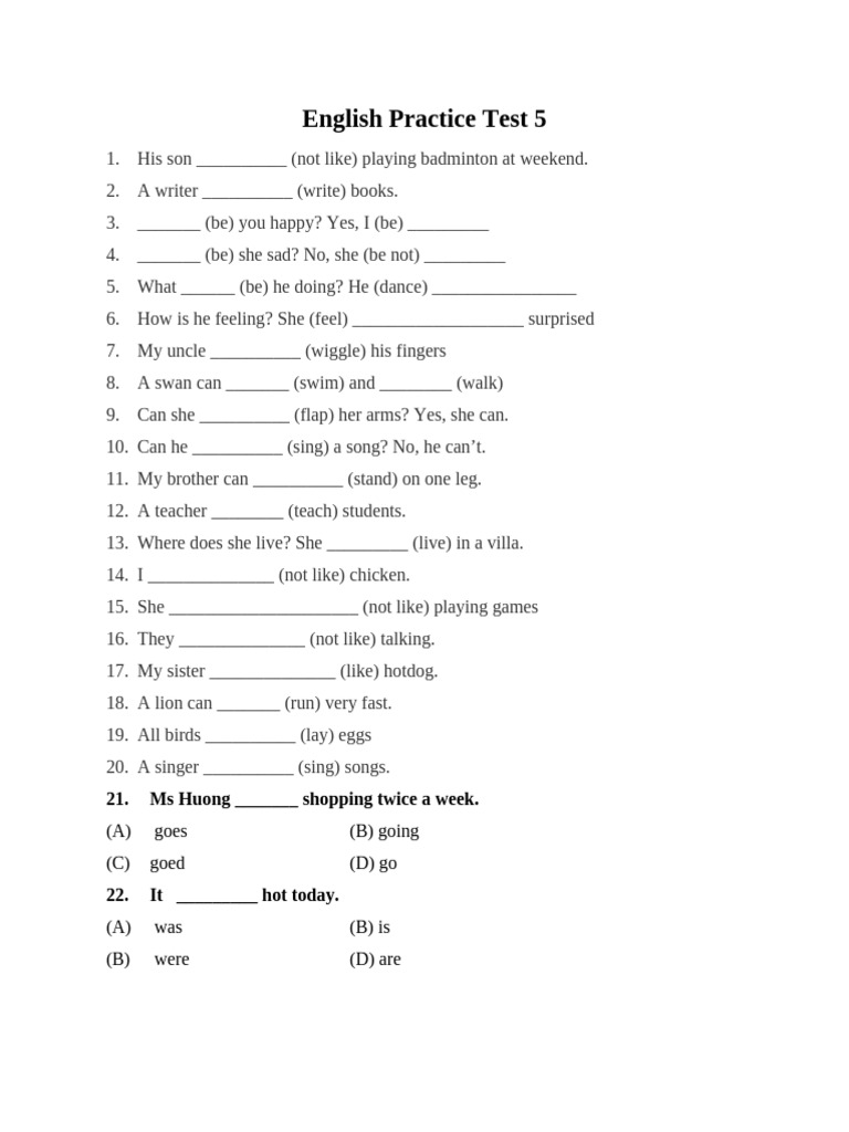 English Practice Test 5 | PDF