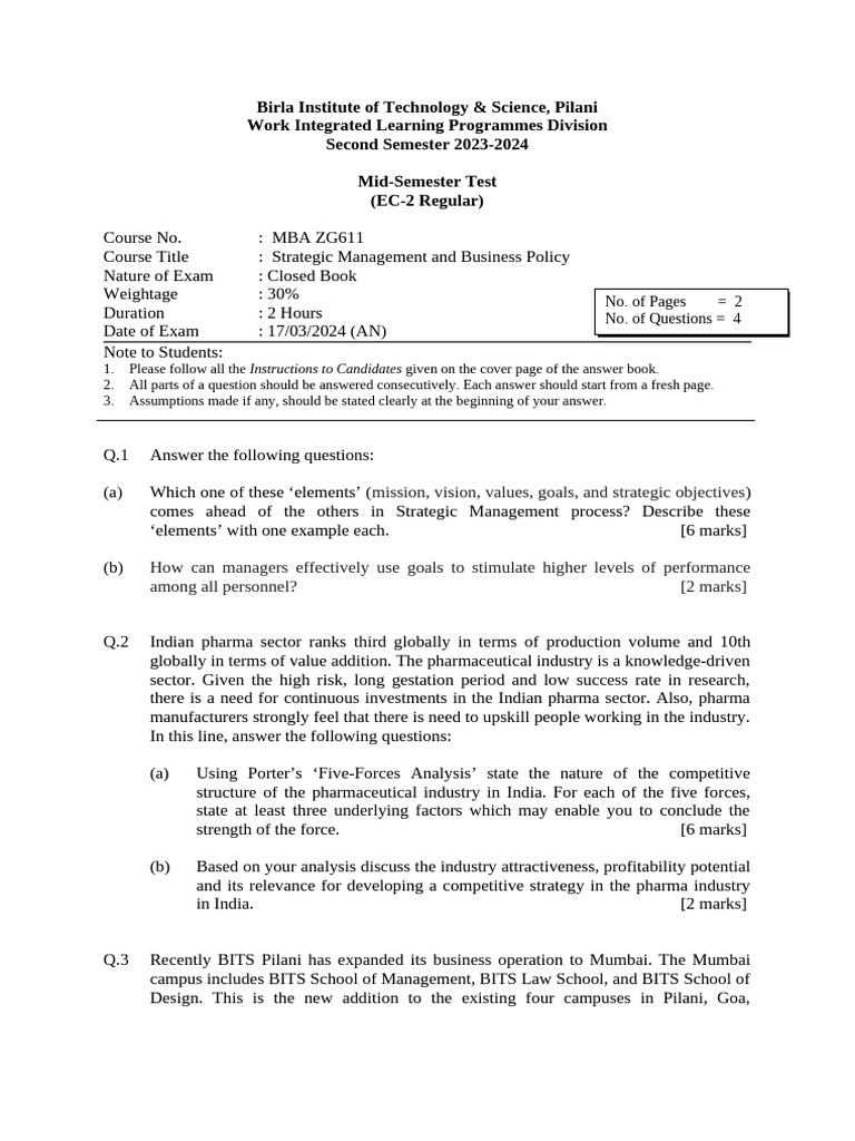 Mba ZG611 Ec-2r Second Sem 2023-2024 | PDF