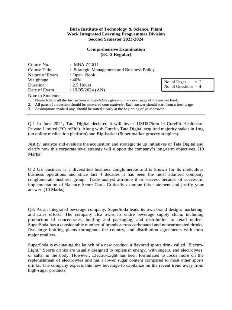 Mba ZG611 Ec-3r Second Sem 2023-2024 | PDF