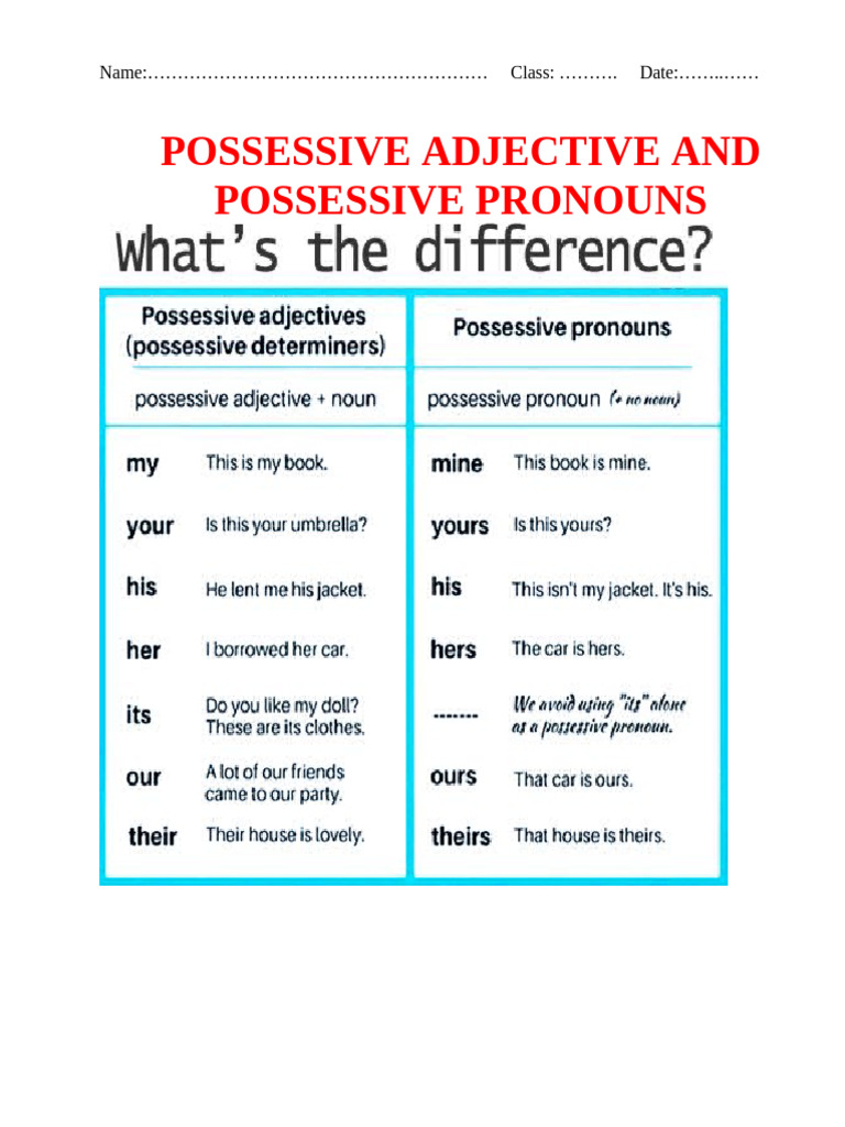 Grade 2 - Personal Pronouns - His Her My Your - w2 | PDF