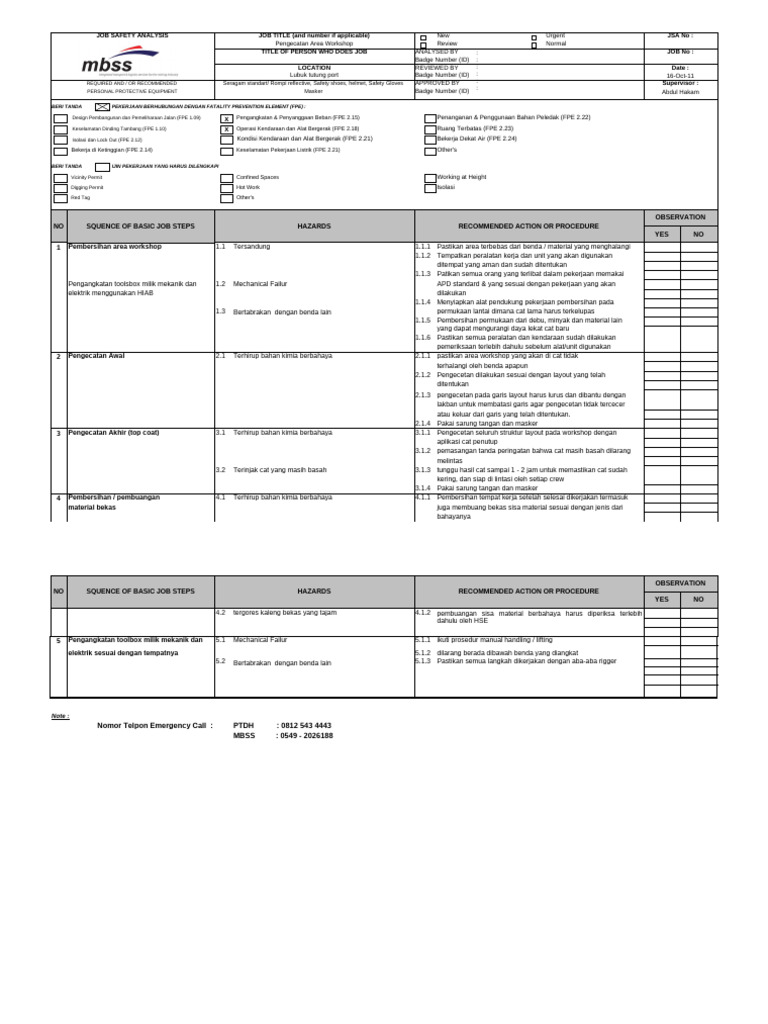 Pengecatan Area Workshop | PDF