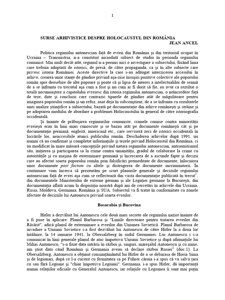 Surse Arhivistice Despre Holocaustul Din | PDF