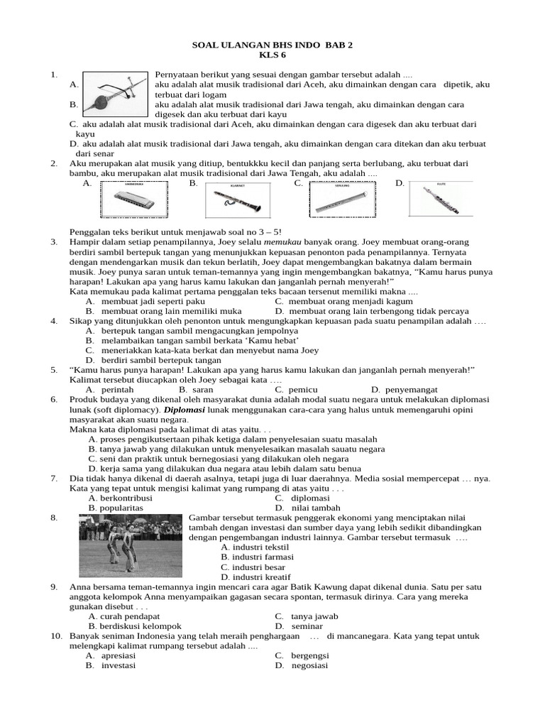 Ulangan Bi Bab 2 | PDF