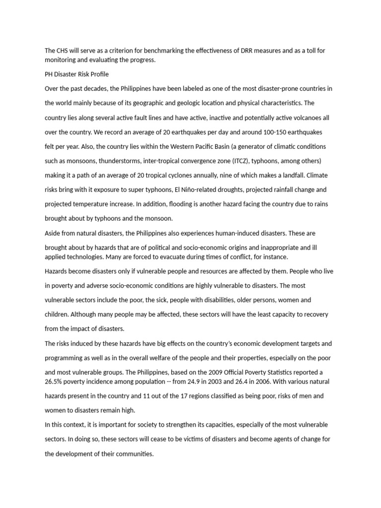 The CHS Will Serve As A Criterion For Benchmarking The Effectiveness of ...