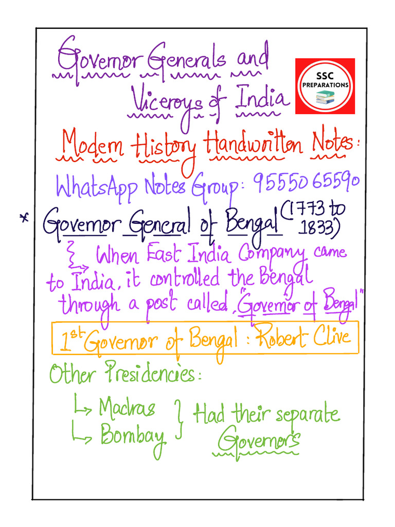 Sample Notes - Governor Generals and Viceroys of India - Modern History ...