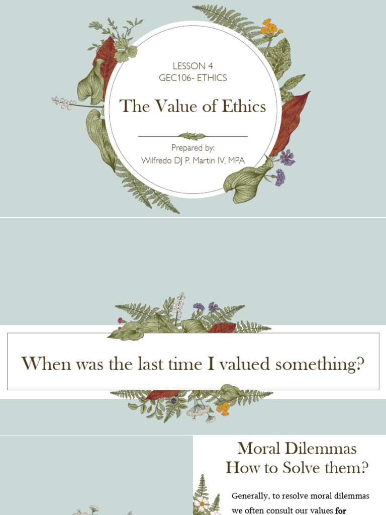 Lesson 4 - The Value of Ethics | PDF