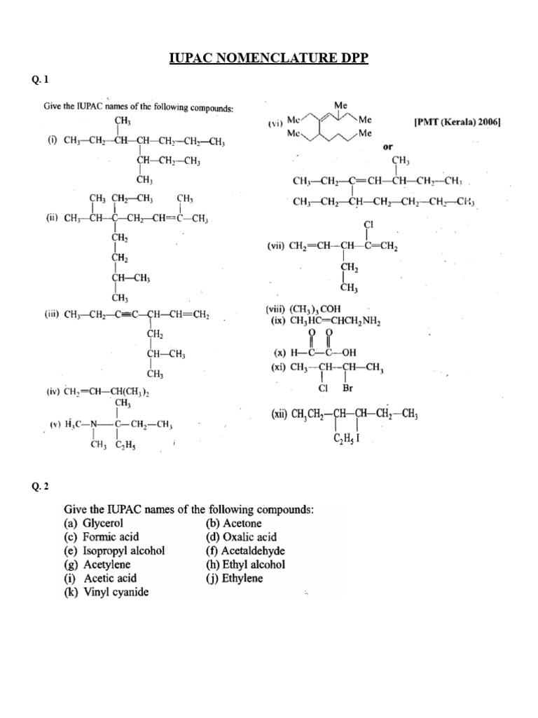 IUPAC Nomenclature DPP | PDF
