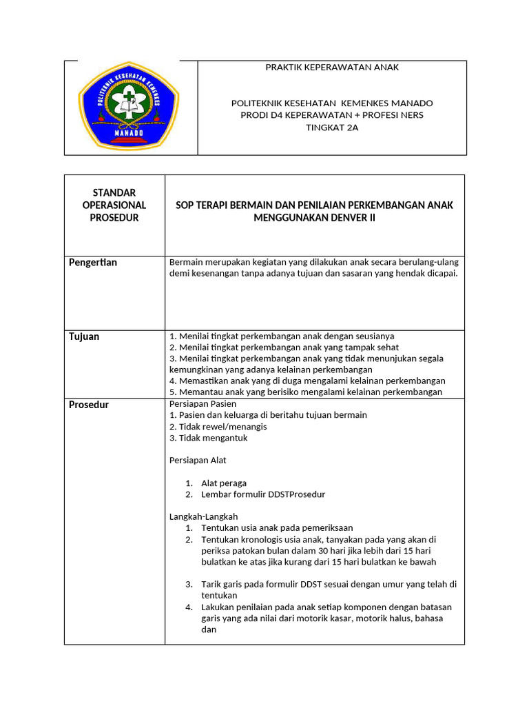 SOP Terapi Bermain untuk Penilaian Anak | PDF