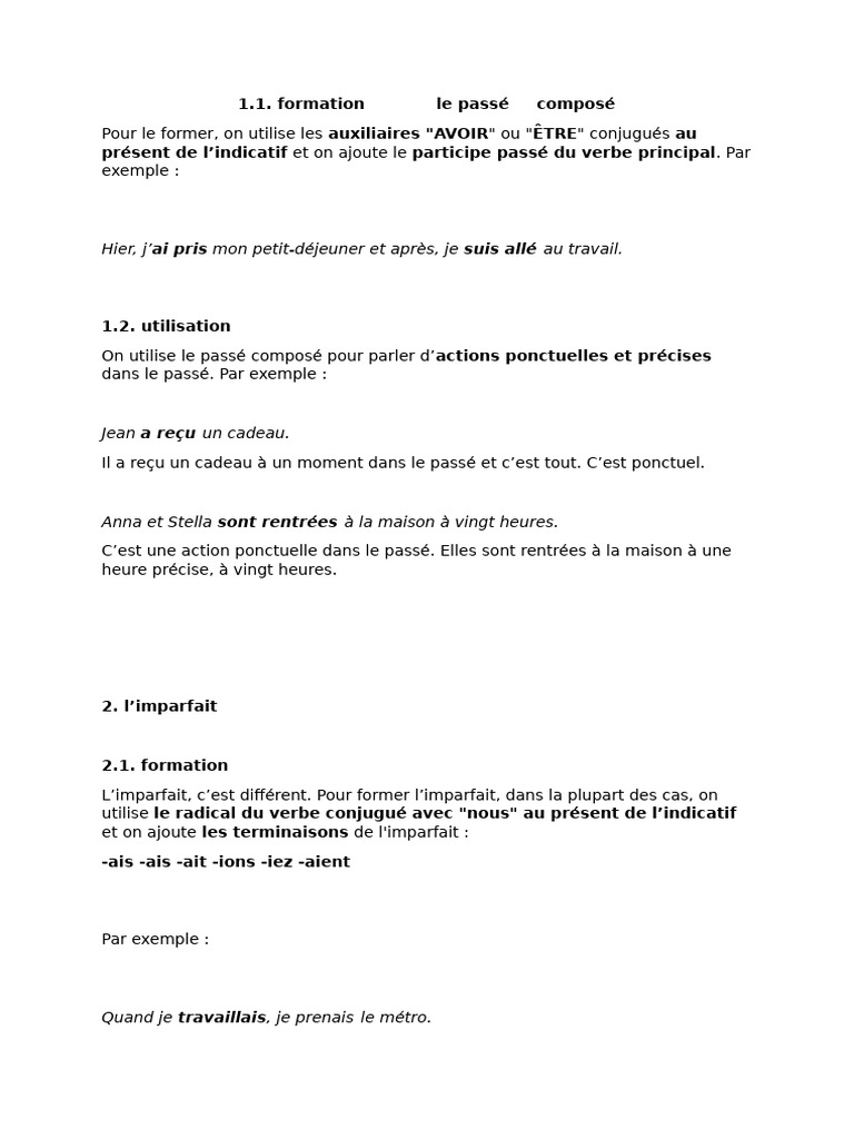 le passé composé et l'imparfait | PDF
