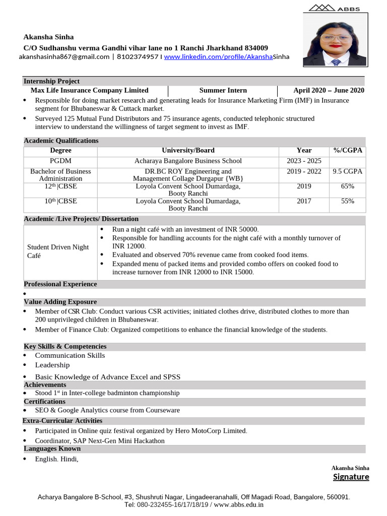 1 Page CV Format | PDF