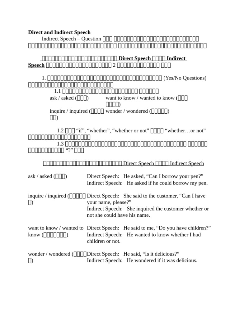 Direct and Indirect Speech Question | PDF