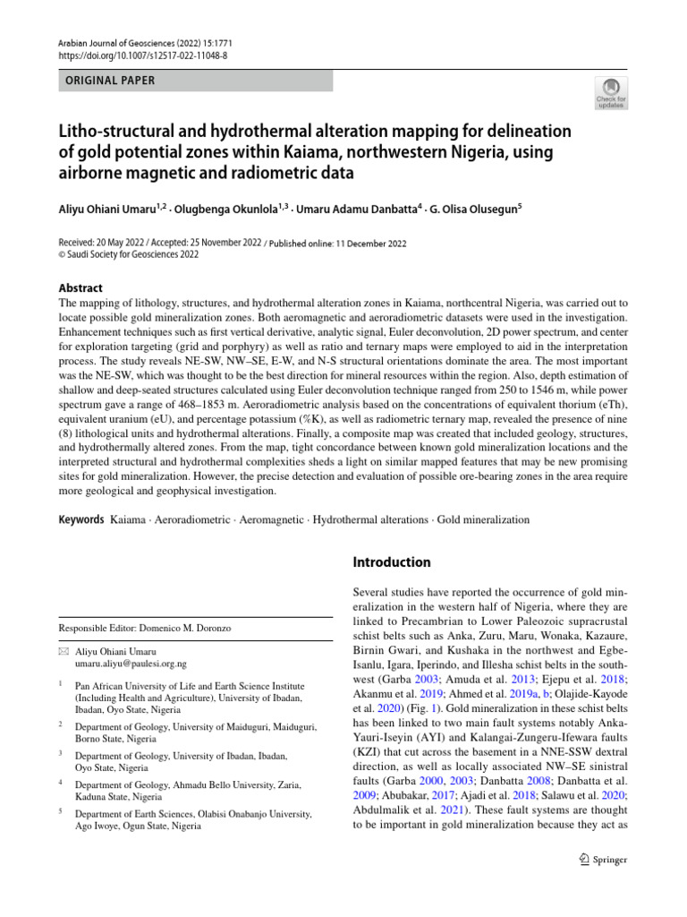 Litho-Structural and Hydrothermal Alteration Mapping For Delineation of Gold Potential Zones ...