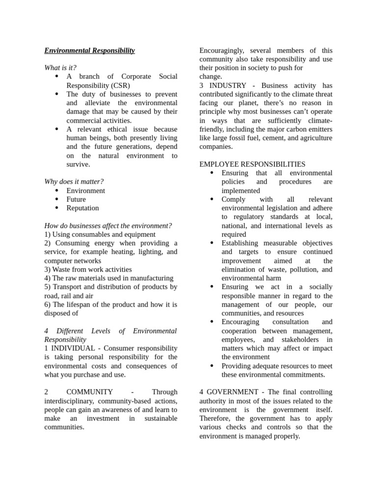 Environmental Responsibility in Business | PDF | Sustainability | Waste