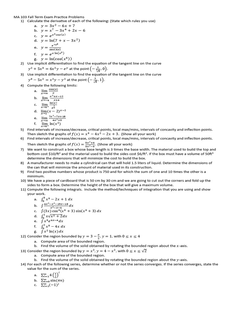 MA 103 Practice Exam | PDF