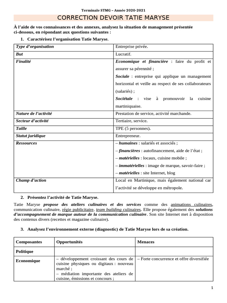 Correction Devoir Tatie Maryse | PDF