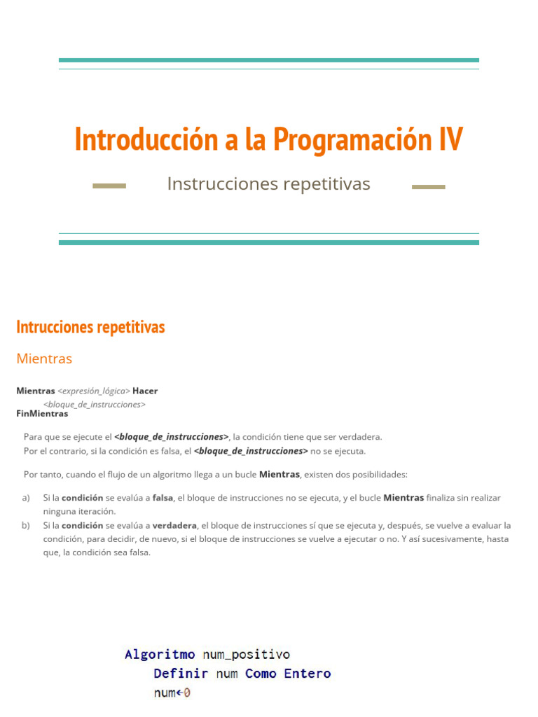 Introducción a la Programacion IV - instrucciones repetitivas | PDF