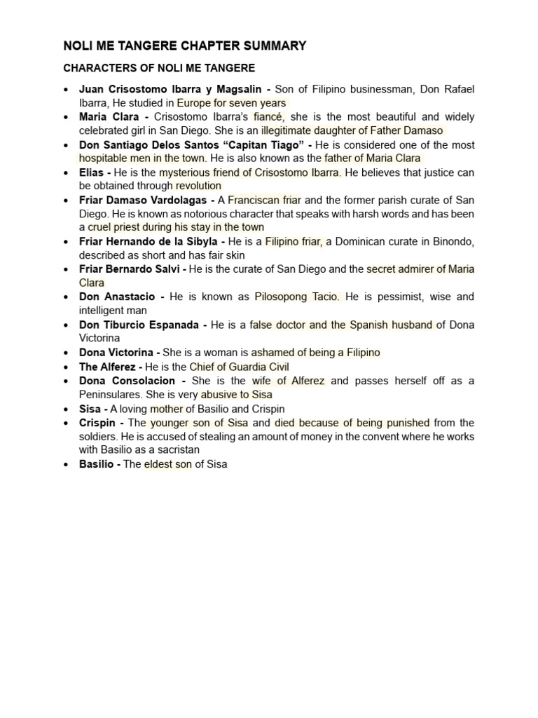 Noli Me Tangere Chapter Summary | PDF