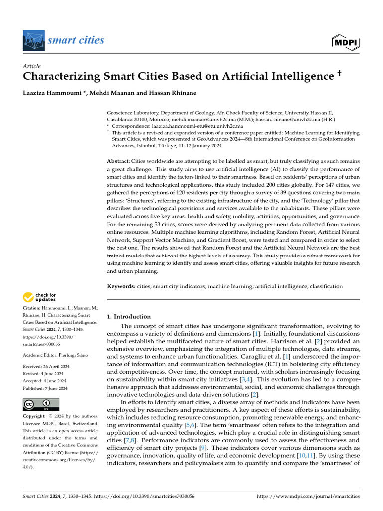 Characterizing Smart Cities Based On Artificial Intelligence Smart Cities | PDF
