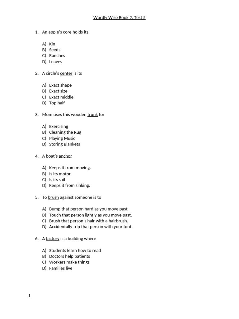 Wordly Wise Book 2, Test 5 | PDF