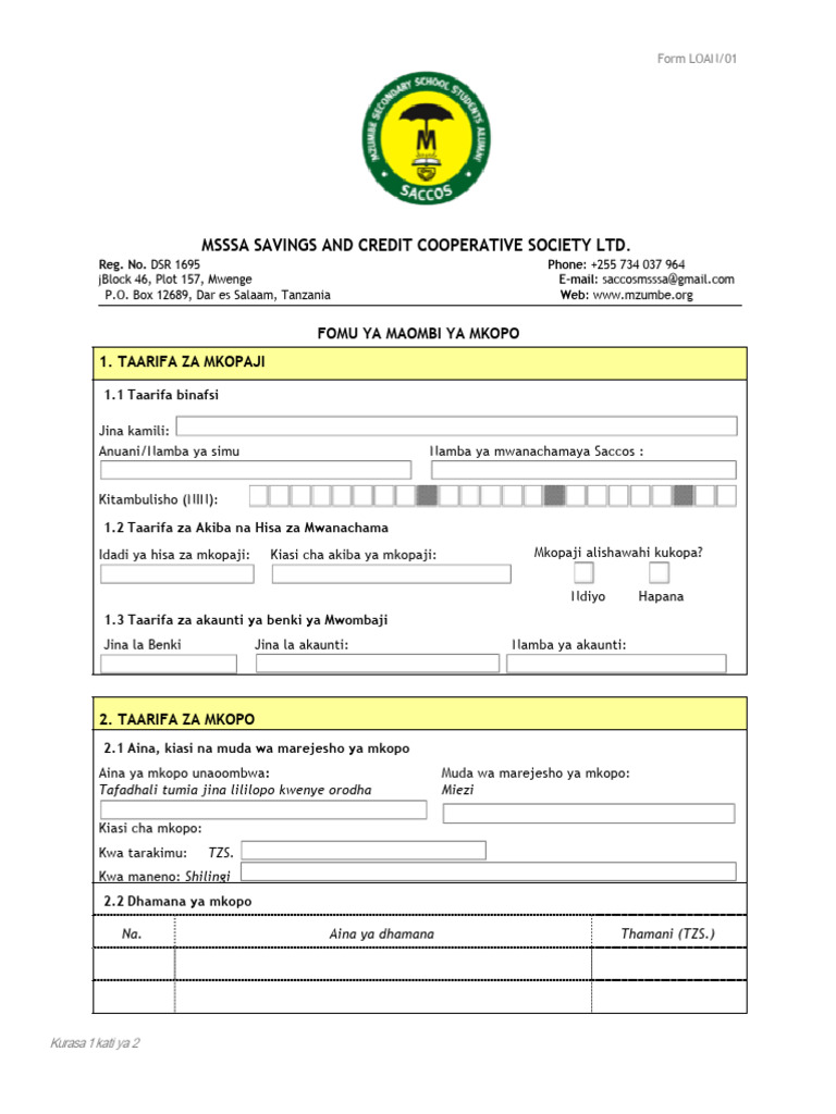 Loan Form Saccos | PDF