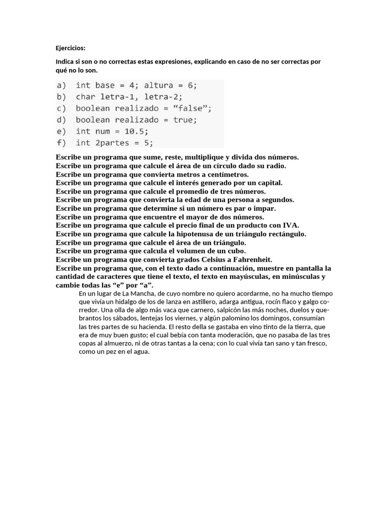 Ejercicios Java 1 | PDF