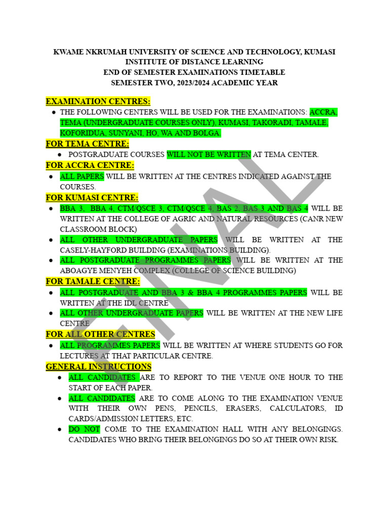 Final End of Sem 2 Timetable 2023 - 2024 | PDF