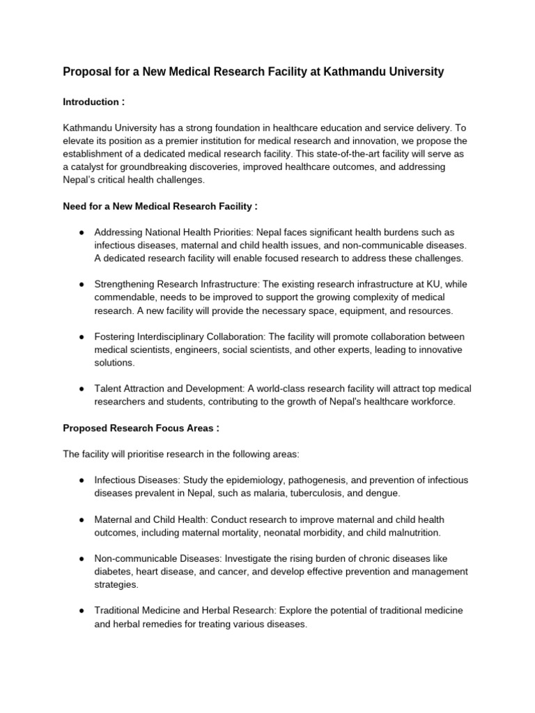 Proposal For A New Medical Research Facility at Kathmandu University | PDF