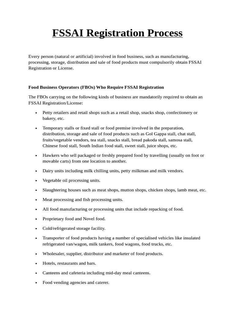 FSSAI Registration Documentation | PDF