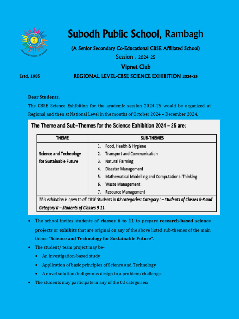 CBSE Science Exhibition 2024-25 Details | PDF